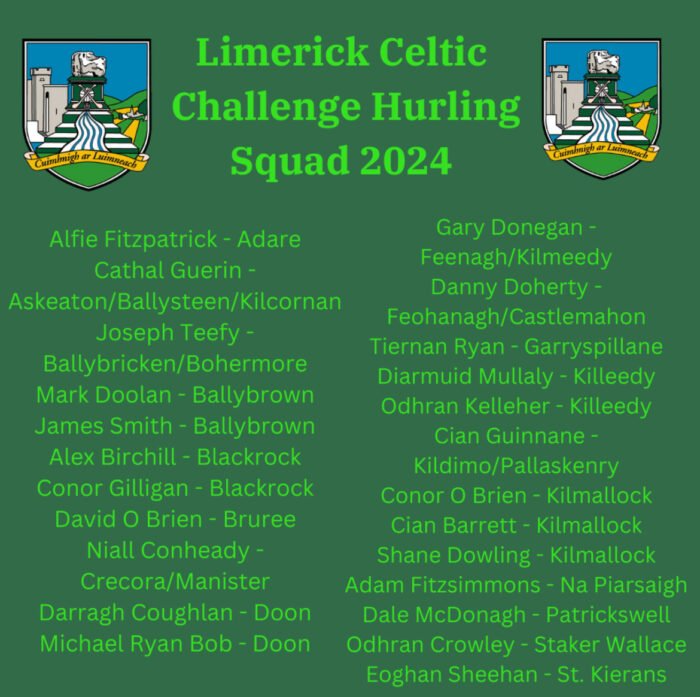 Limerick Celtic Challenge Hurling Squad 2024 Announced: | Limerick GAA ...