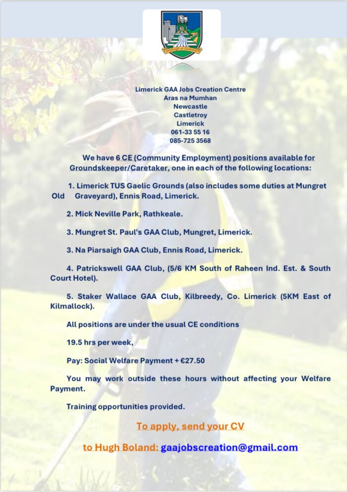 Limerick GAA Community Employment have positions available: | Limerick ...