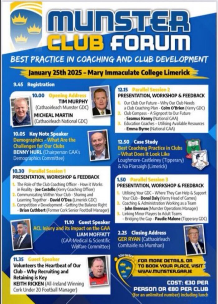 The 2025 Munster GAA Club Forum will take place on Saturday January ...