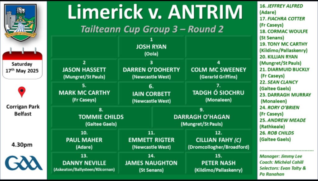 Jimmy Lee has announced his Limerick Senior Football team and match ...