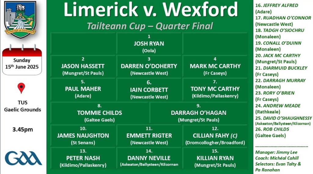Jimmy Lee has announced his Limerick Senior Football team and match ...